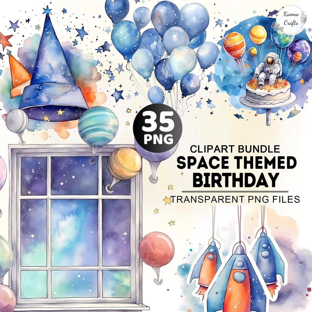 35+ Space Themed Birthday Clipart, Cute Space Clipart Bundle, Realistic ...