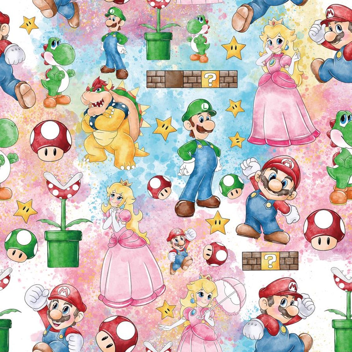 Super Mario Fabric Mario & Luigi Princess Peach King Koopa Fabric Super ...