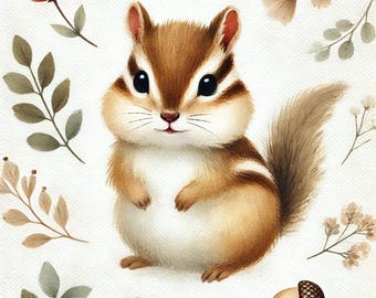 Woodland Creatures Artwork - Set of 5 Baby Forest Animals - Fox, Deer ...