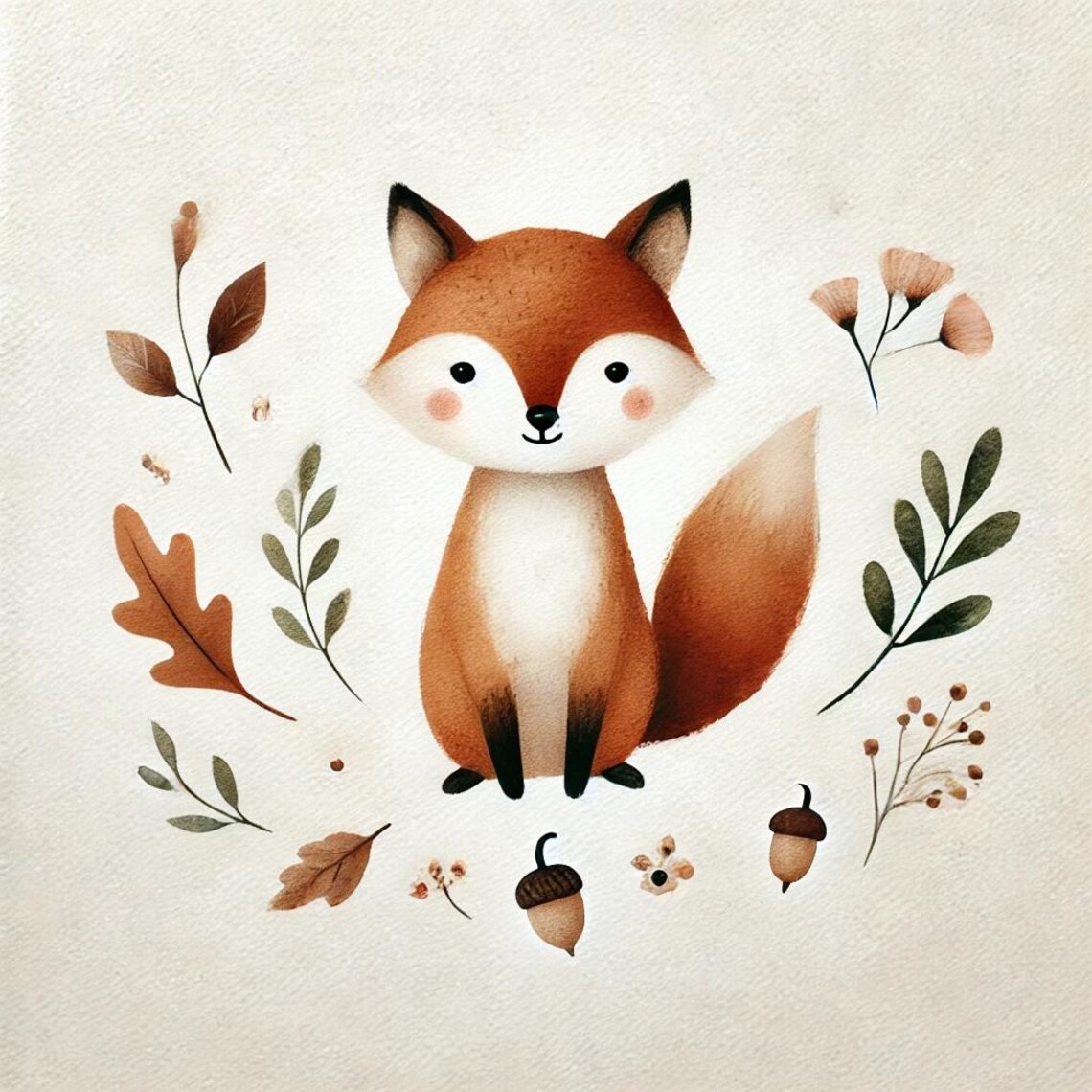 Woodland Creatures Artwork - Set of 5 Baby Forest Animals - Fox, Deer ...