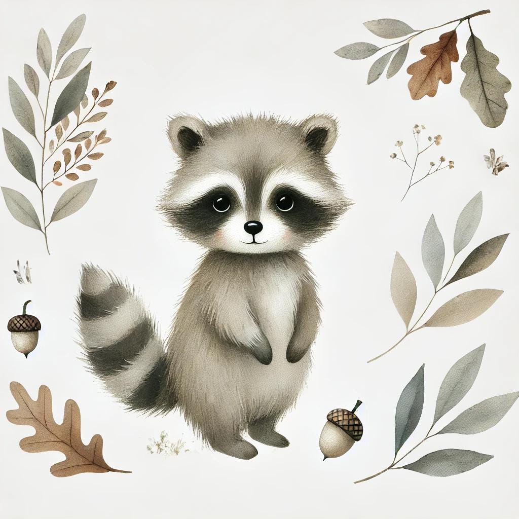 Woodland Creatures Artwork - Set of 5 Baby Forest Animals - Fox, Deer ...