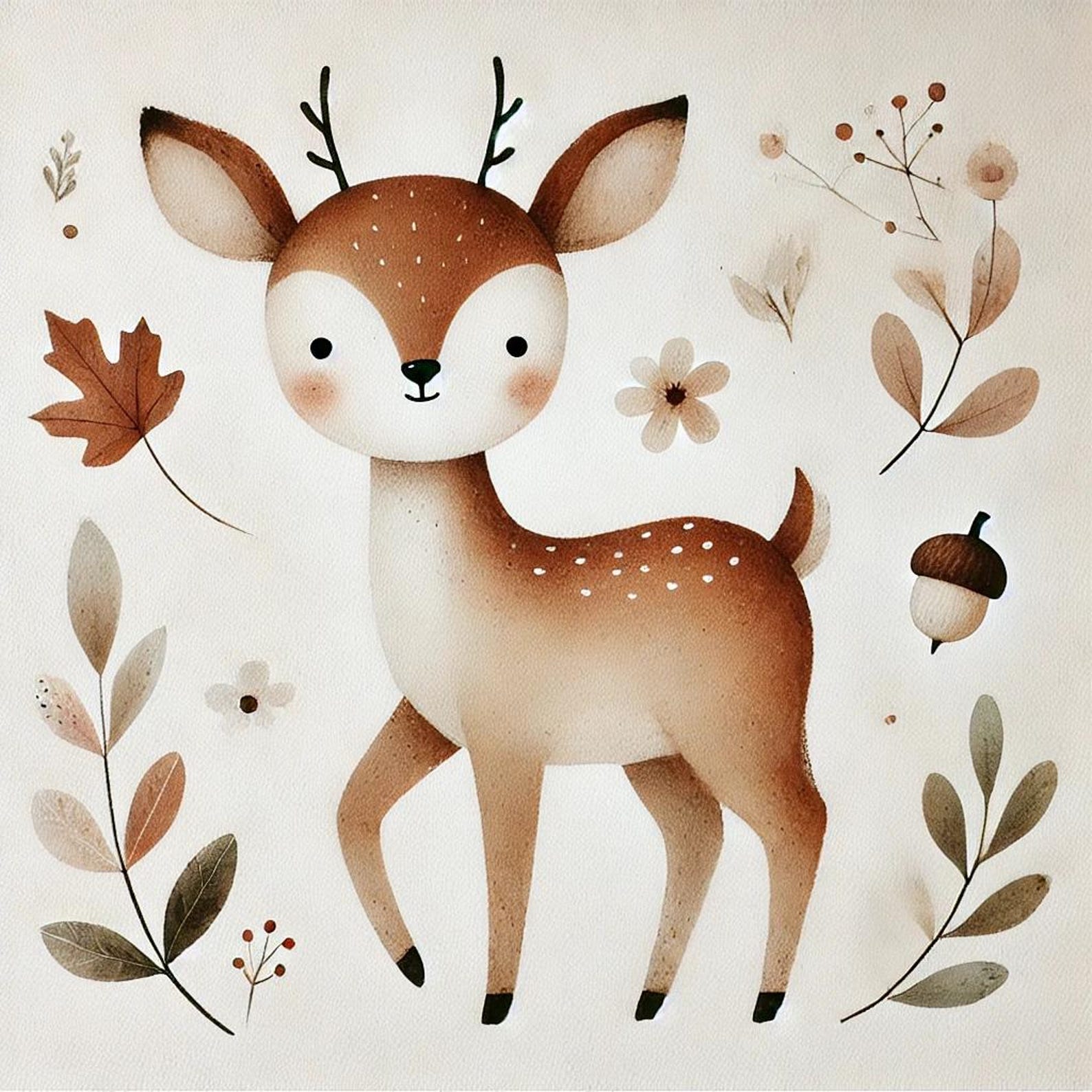 Woodland Creatures Artwork - Set of 5 Baby Forest Animals - Fox, Deer ...