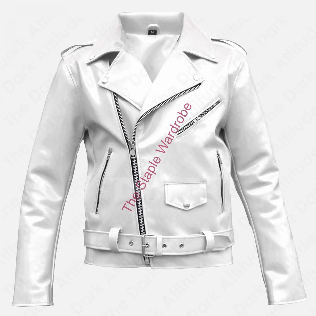 White Punk Rock Wet Look Gothic Jacket Men's – Glossy PVC Vinyl Biker ...