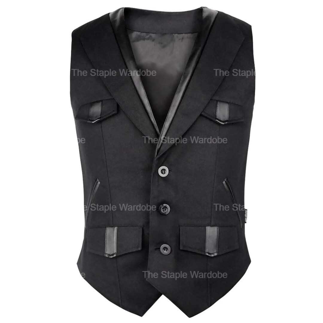 Gothic Steampunk Vest | Men's Black Victorian Waistcoat With Faux ...