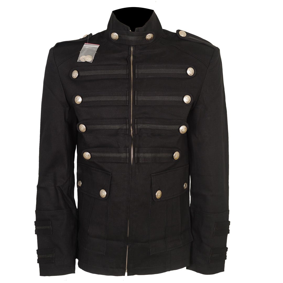 Men's Black Military Jacket | Steampunk Gothic Hussar Band Coat ...