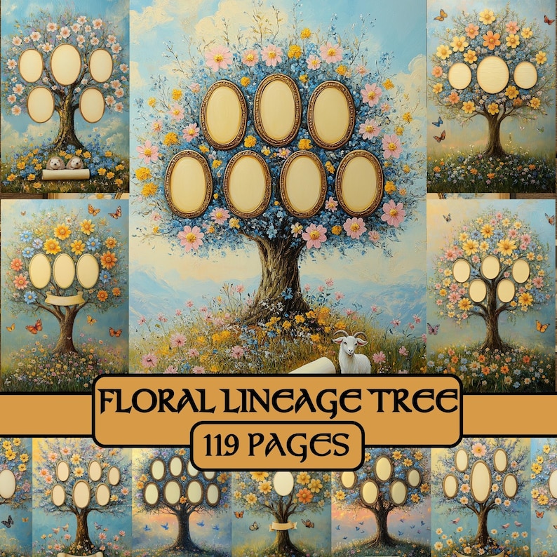 Floral Lineage Tree Pages, Digital Ancestry Junk Journal Kit, Vintage ...
