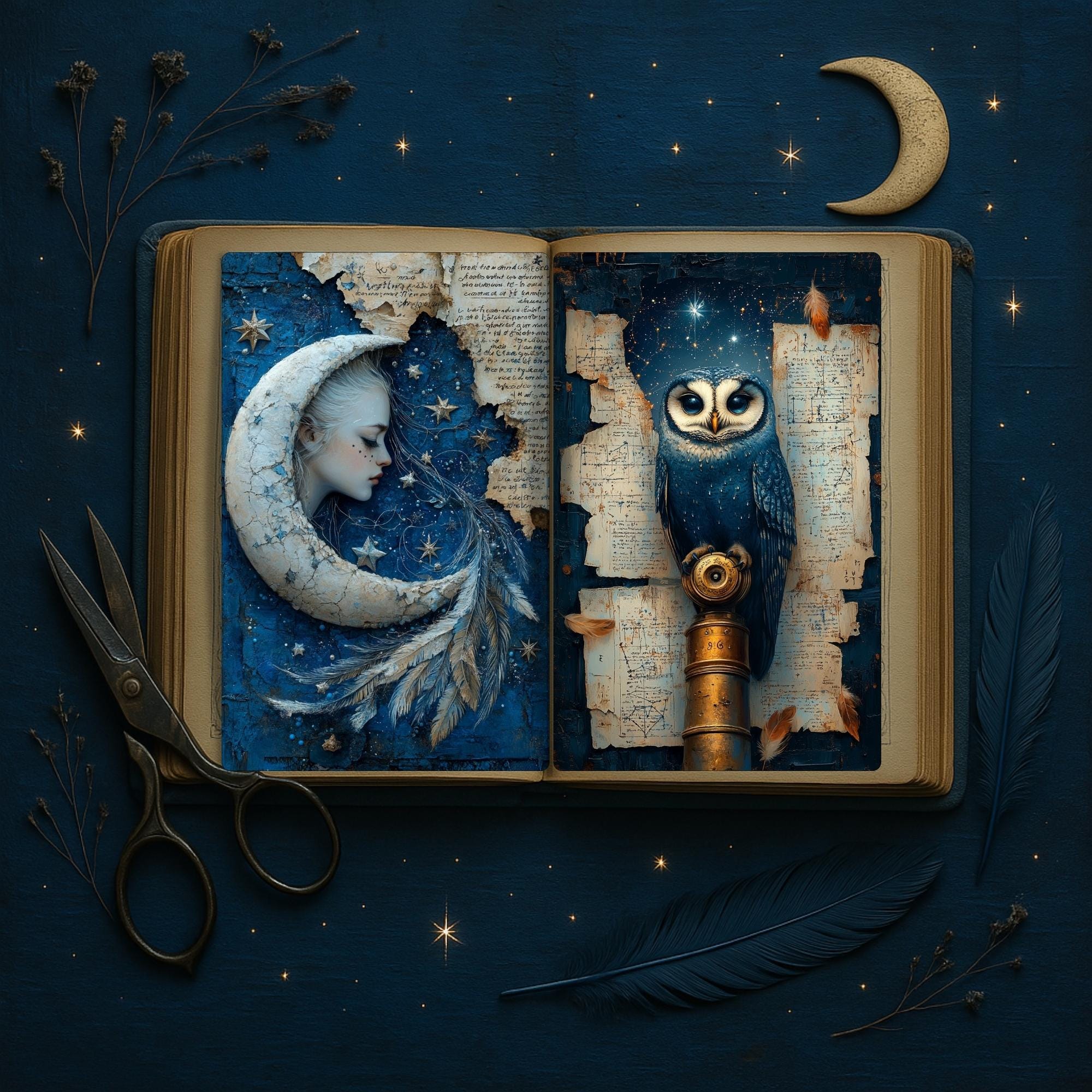 Moonlight Junk Journal Pages, Moon, Scrapbooking, Magical, Fantasy ...