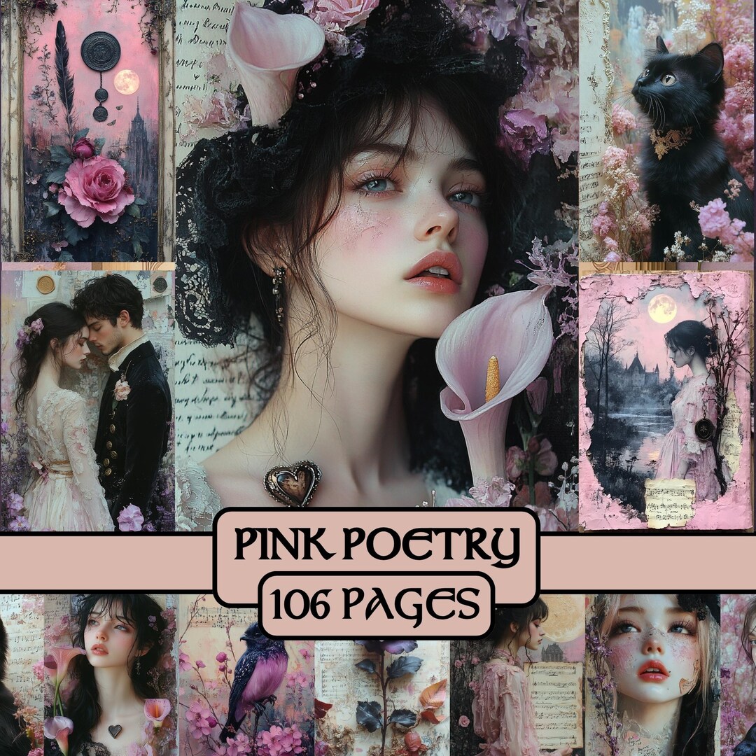 Pink Poetry Junk Journal Kit, Scrapbook Paper, Vintage, Floral ...