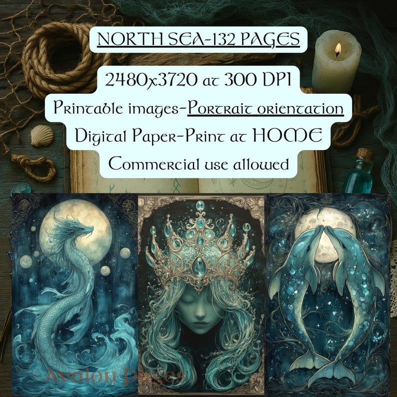 North Sea Pages, Digital Paper, Junk Journal, Sea, Ocean, Tarot, Blue ...