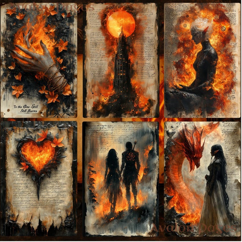 Fire Elves Grimoire Pages, Junk Journal, Digital Paper, Scrapbook Paper ...