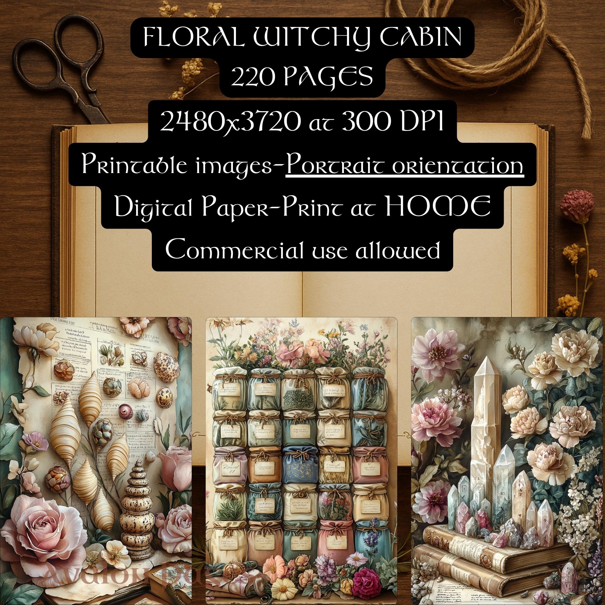 Witchy Floral Cabin Pages, Junk Journal, Scrapbook Paper, Vintage ...