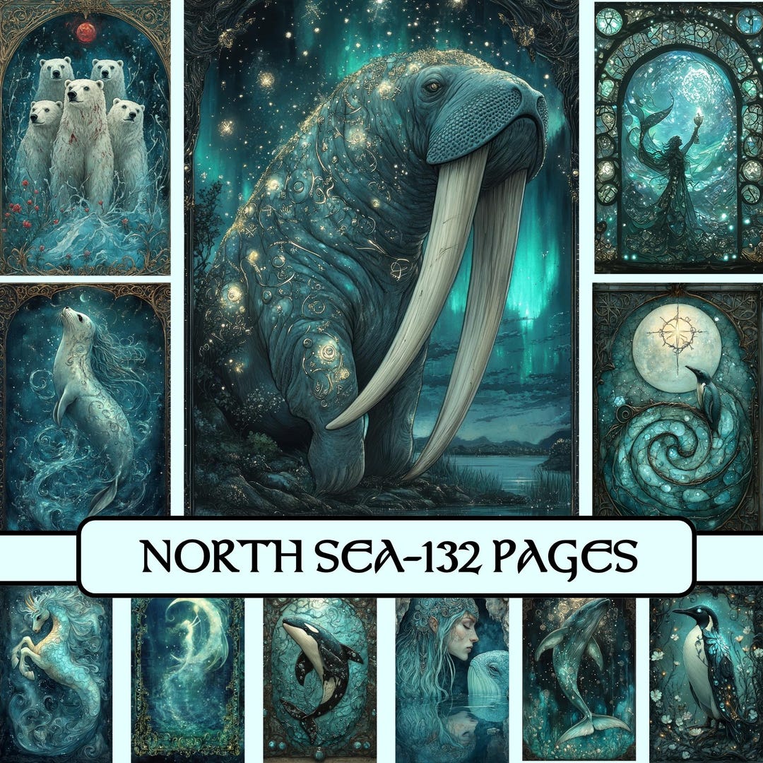 North Sea Pages, Digital Paper, Junk Journal, Sea, Ocean, Tarot, Blue ...