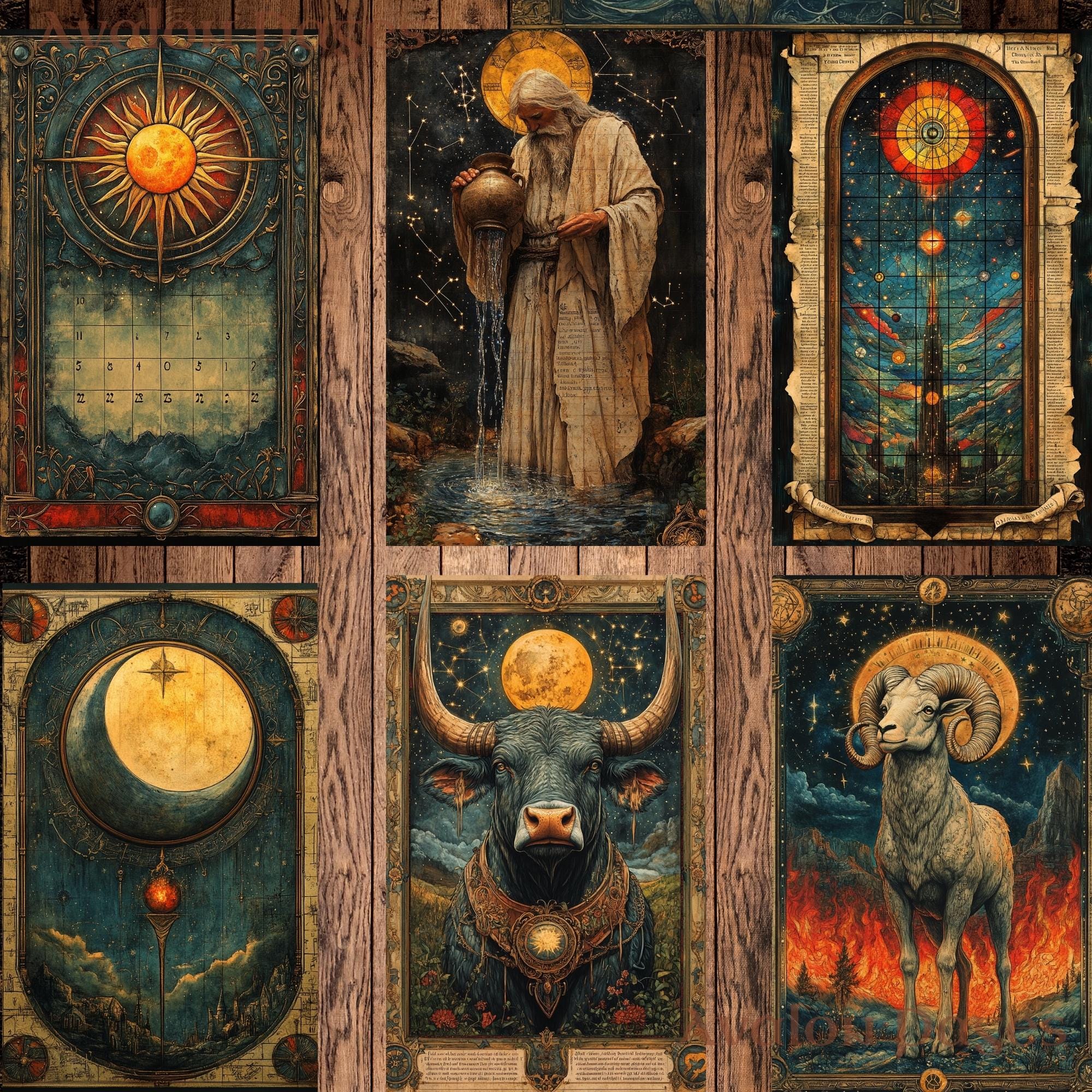 Ancient Celestial Codex Junk Journal Pages, Moon, Scrapbooking, Sun ...