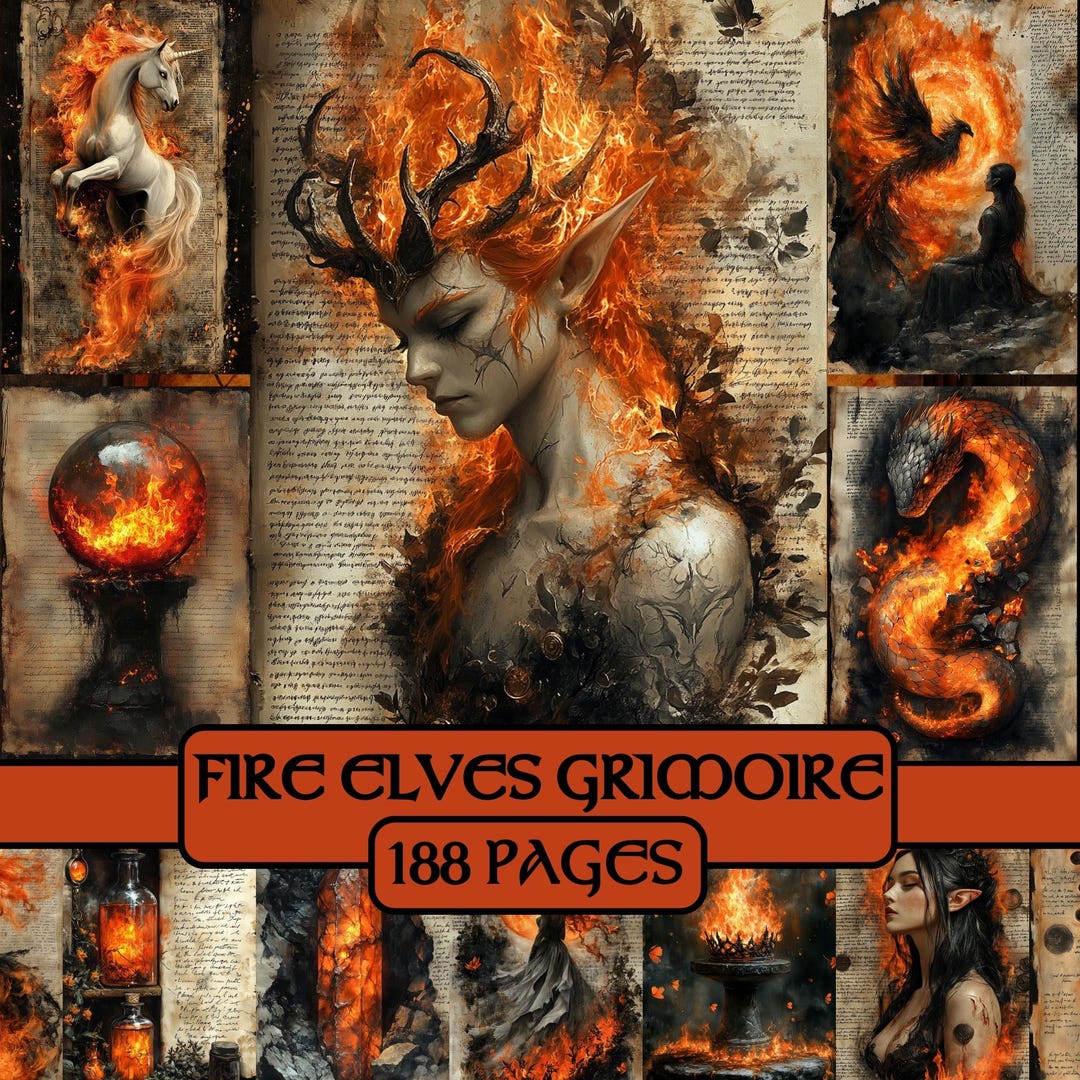 Fire Elves Grimoire Pages, Junk Journal, Digital Paper, Scrapbook Paper ...