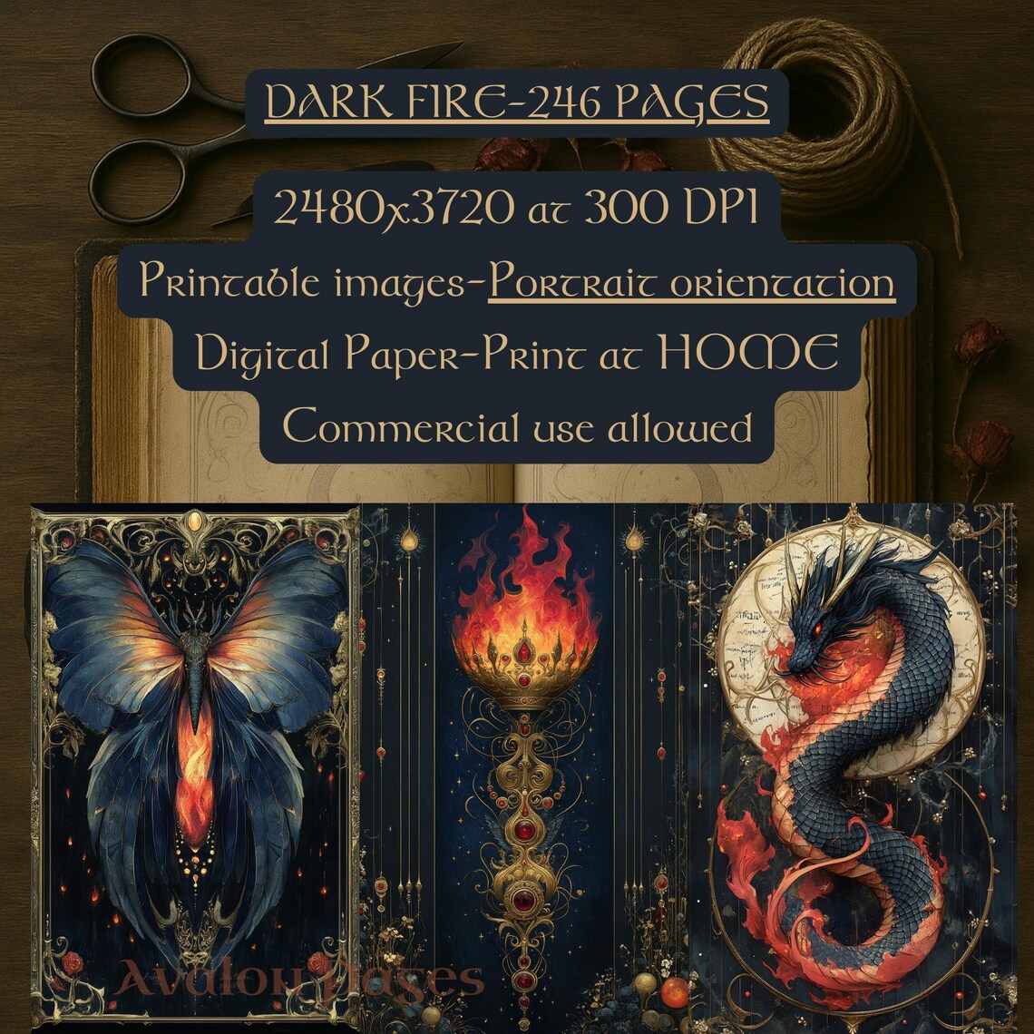 Dark Fire Pages, Digital Paper, Fantasy, Gothic, Junk Journal ...
