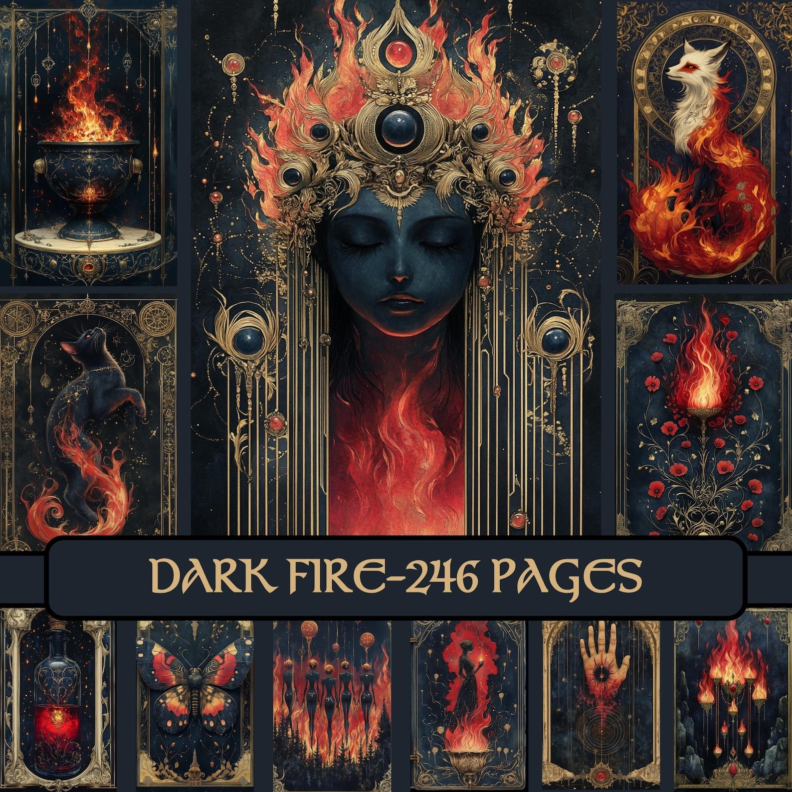 Dark Fire Pages, Digital Paper, Fantasy, Gothic, Junk Journal ...