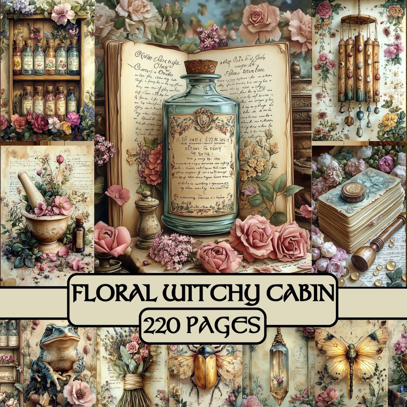 Witchy Floral Cabin Pages, Junk Journal, Scrapbook Paper, Vintage ...