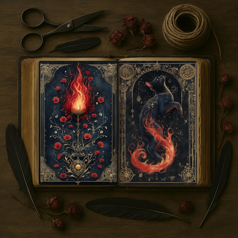 Dark Fire Pages, Digital Paper, Fantasy, Gothic, Junk Journal ...