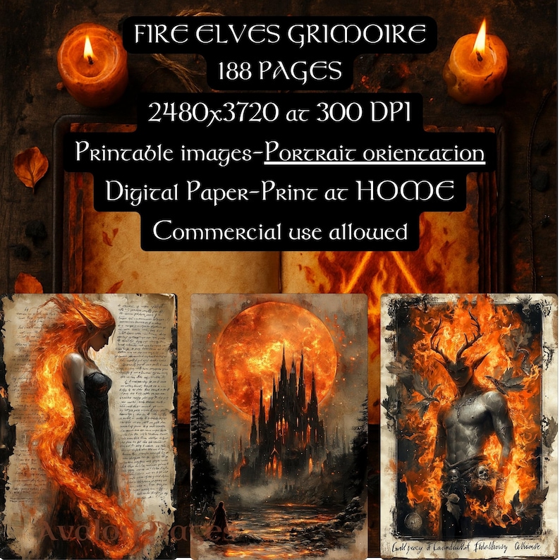 Fire Elves Grimoire Pages, Junk Journal, Digital Paper, Scrapbook Paper ...