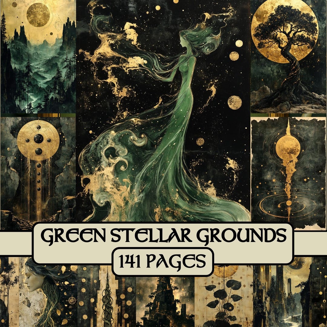 Green Stellar Grounds Pages | Emerald Moon Ephemera, Celestial ...