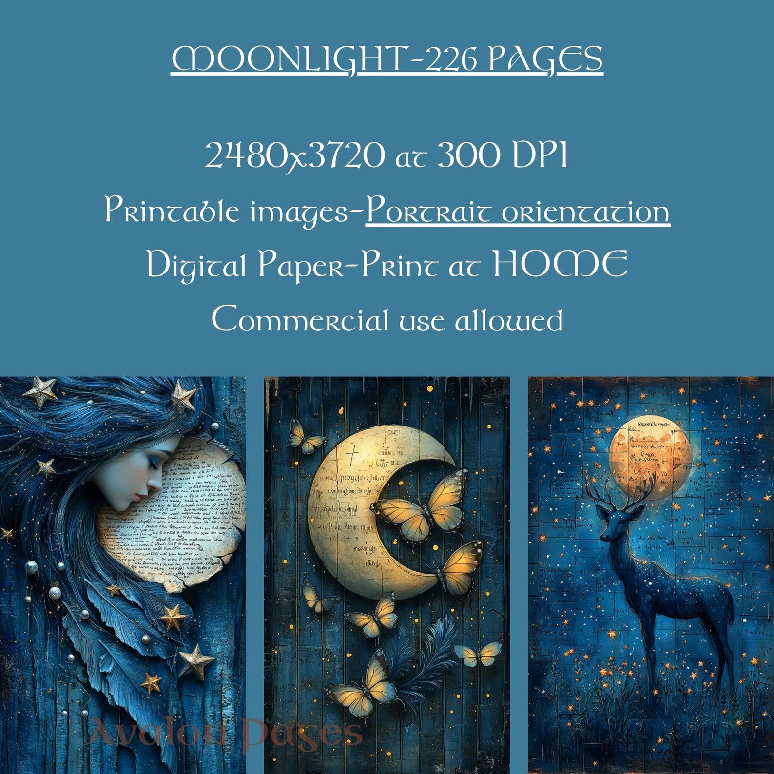 Moonlight Junk Journal Pages, Moon, Scrapbooking, Magical, Fantasy ...