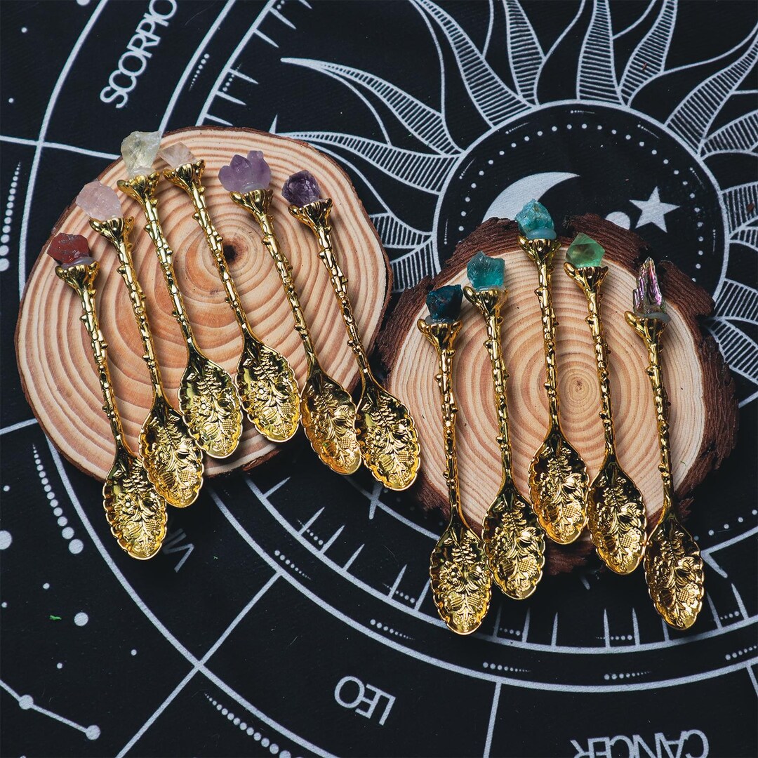 Crystal Infused Gold Spoon,vintage Herbal Teaspoon,altar Spoon,gemstone ...