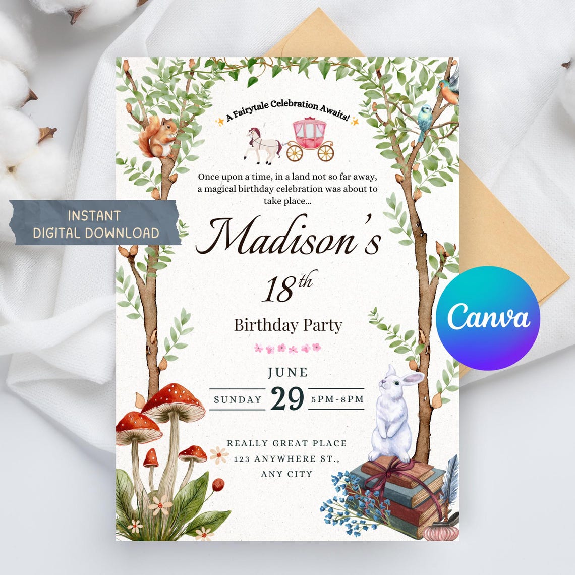 Enchanted Forest Birthday Invitation Template, Fairytale Theme Birthday ...