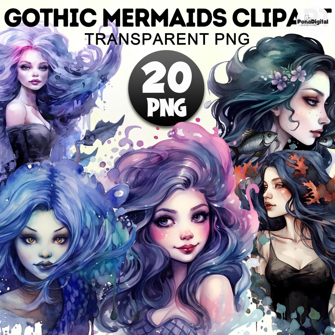 Gothic Mermaids Clipart,20+ Mythic Waters Mermaids Clipart, Steampunk ...