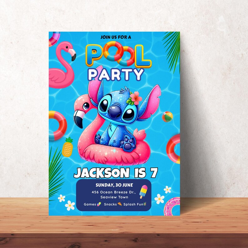 Stitch Pool Party Birthday Invitation, Stitch Lilo Party Invite, Cute ...