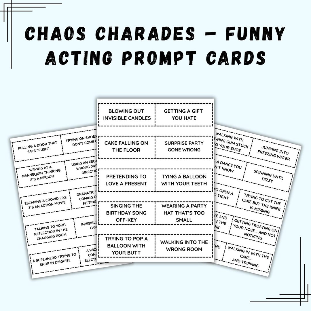 Printable Charades Game for Kids and Adults – Funny Acting Cards ...