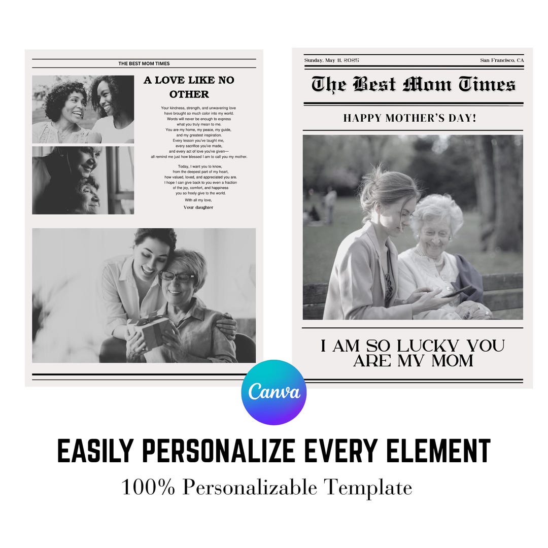 Editable Mothers Day Card Printable Mothers Day Gift for Mom Digital ...