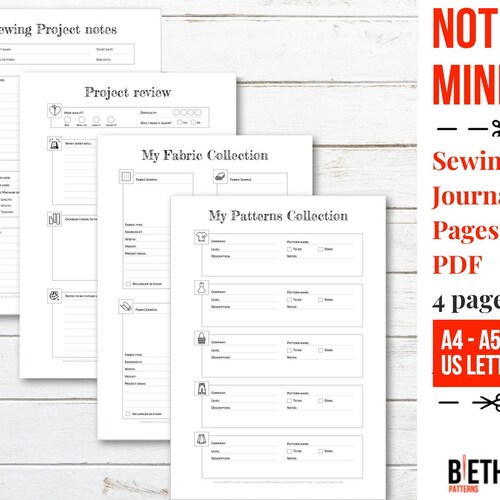 Printable Sewing Planner Journal Letter A4 Or Planner Size Etsy