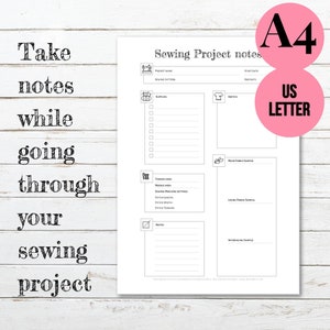 Sewing Journal PDF: Project Notes and Review Printable in A4 and US ...