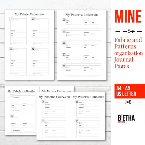 Sewing Journal Pages: Fabric and Patterns Inventory 2 Pages | Etsy