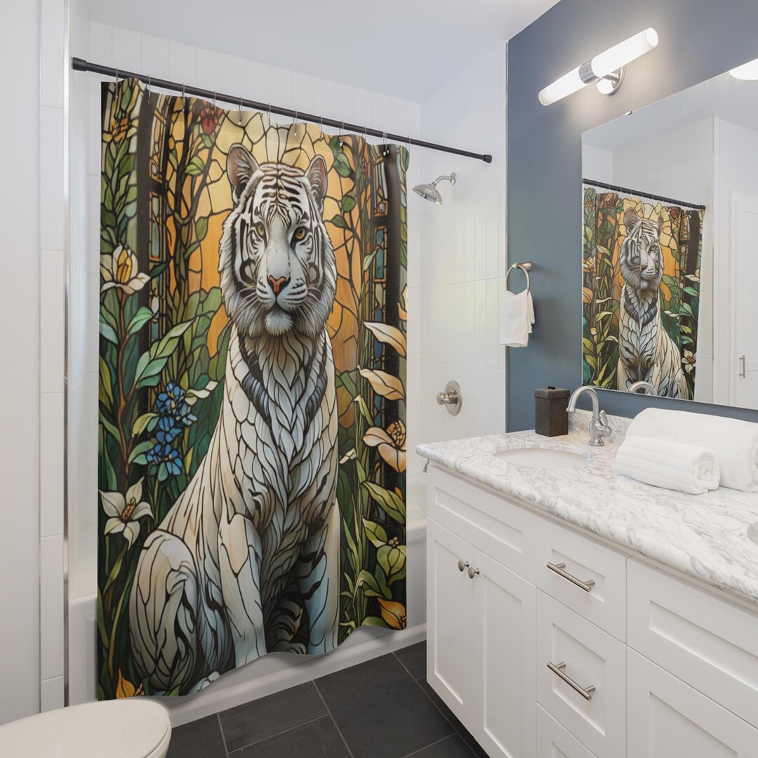Stain Glass Majestic Tiger Shower Curtain, Elegant Home Decor, Bath ...