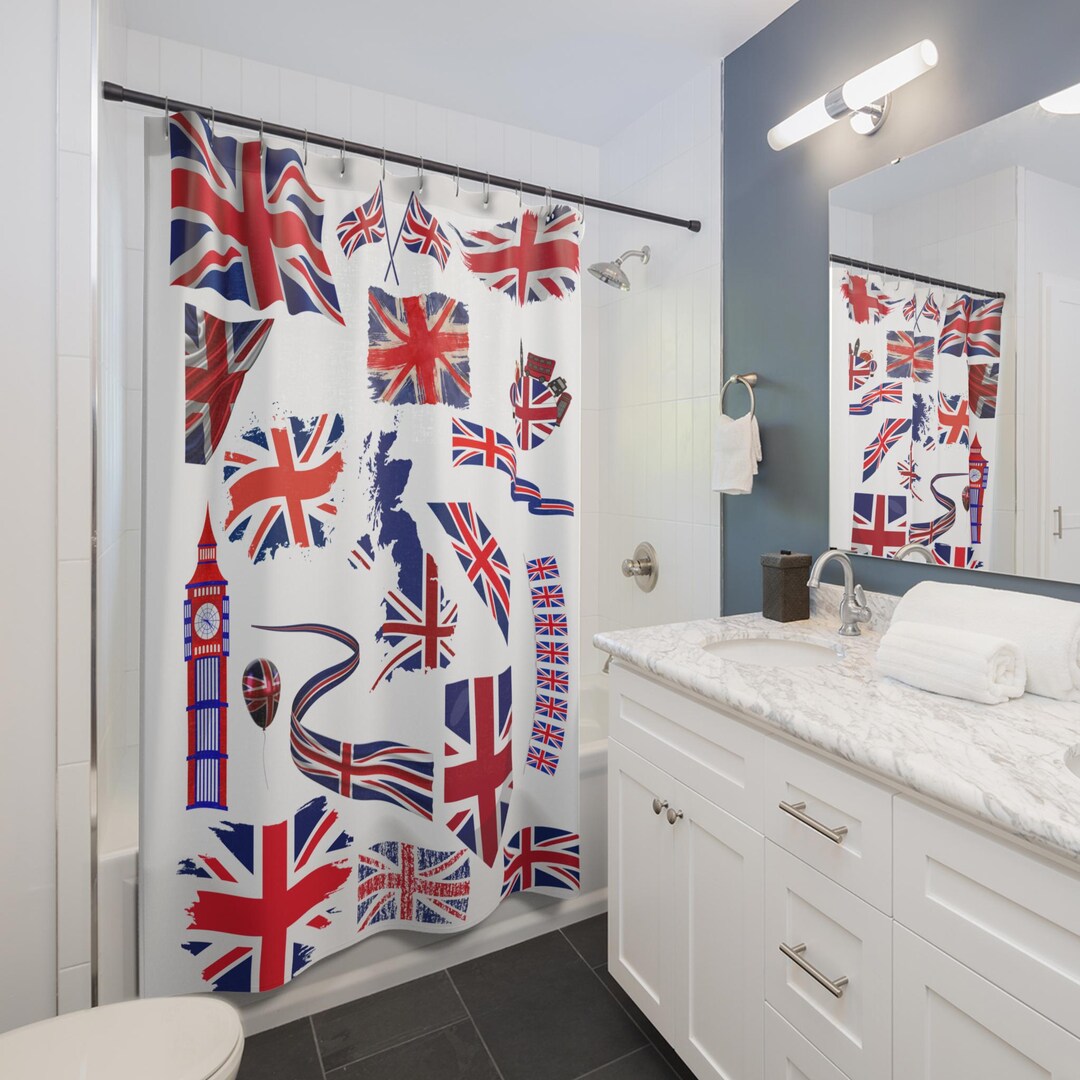 Union Jack Shower Curtain, British Flag Decor, UK Mom Home Accessories ...