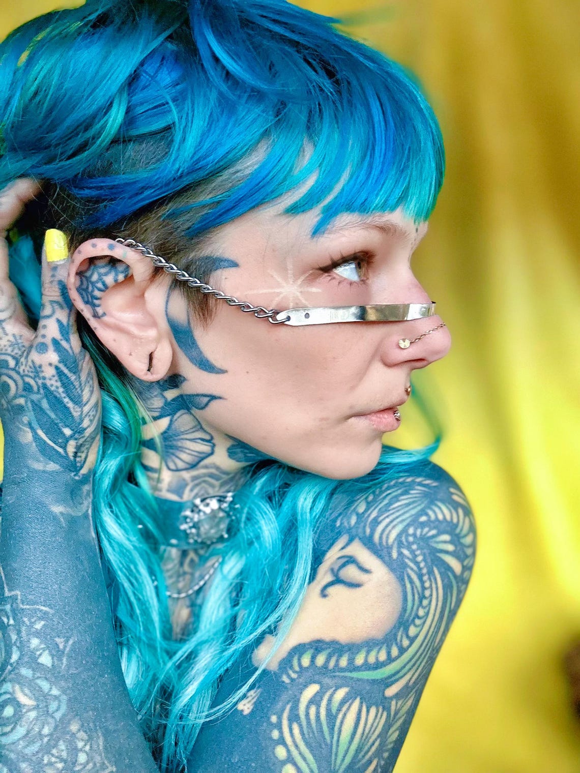 Brutalist Face Chain Nose Cuff – Futuristic Cosplay Tribal Punk Body ...