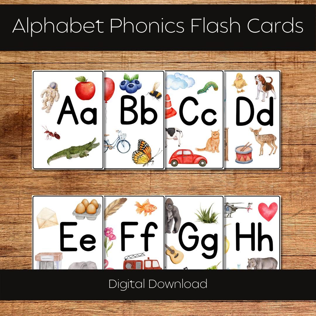 Watercolor Alphabet Phonics Flashcards | Short Vowel Sounds ...