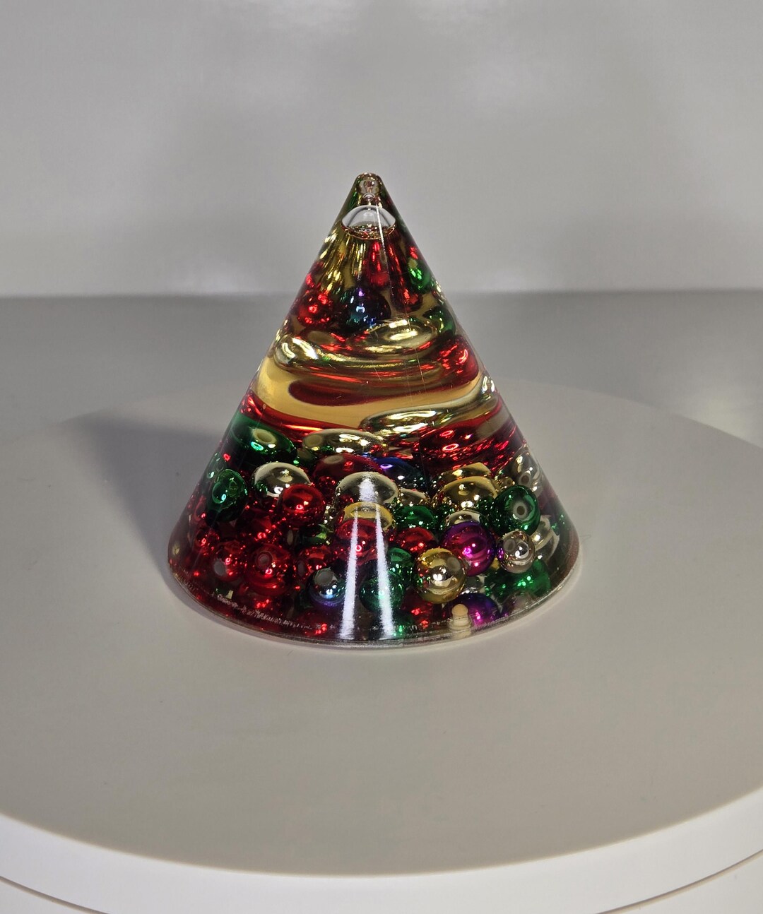 Vintage Lucite Cone Paperweight | Floating Beads | Mid-century Modern ...