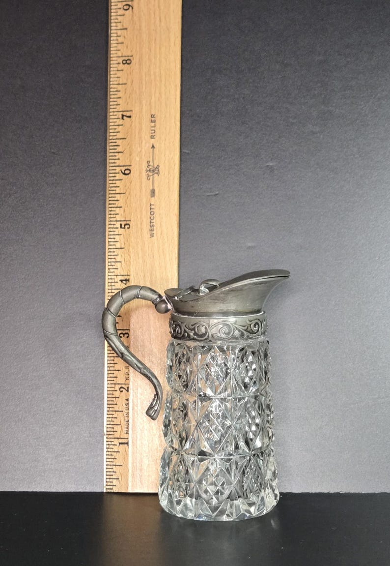 Antique Cut Glass Individual Syrup Pitcher | Silverplate Lid and Handle ...