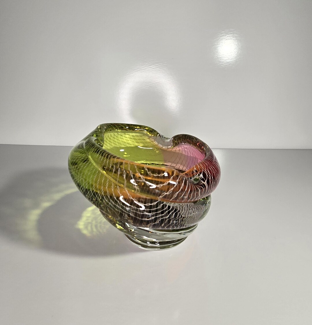Vintage 1950s Milan Metelák Harrachov Glass Bowl | Harrtil Latticino ...