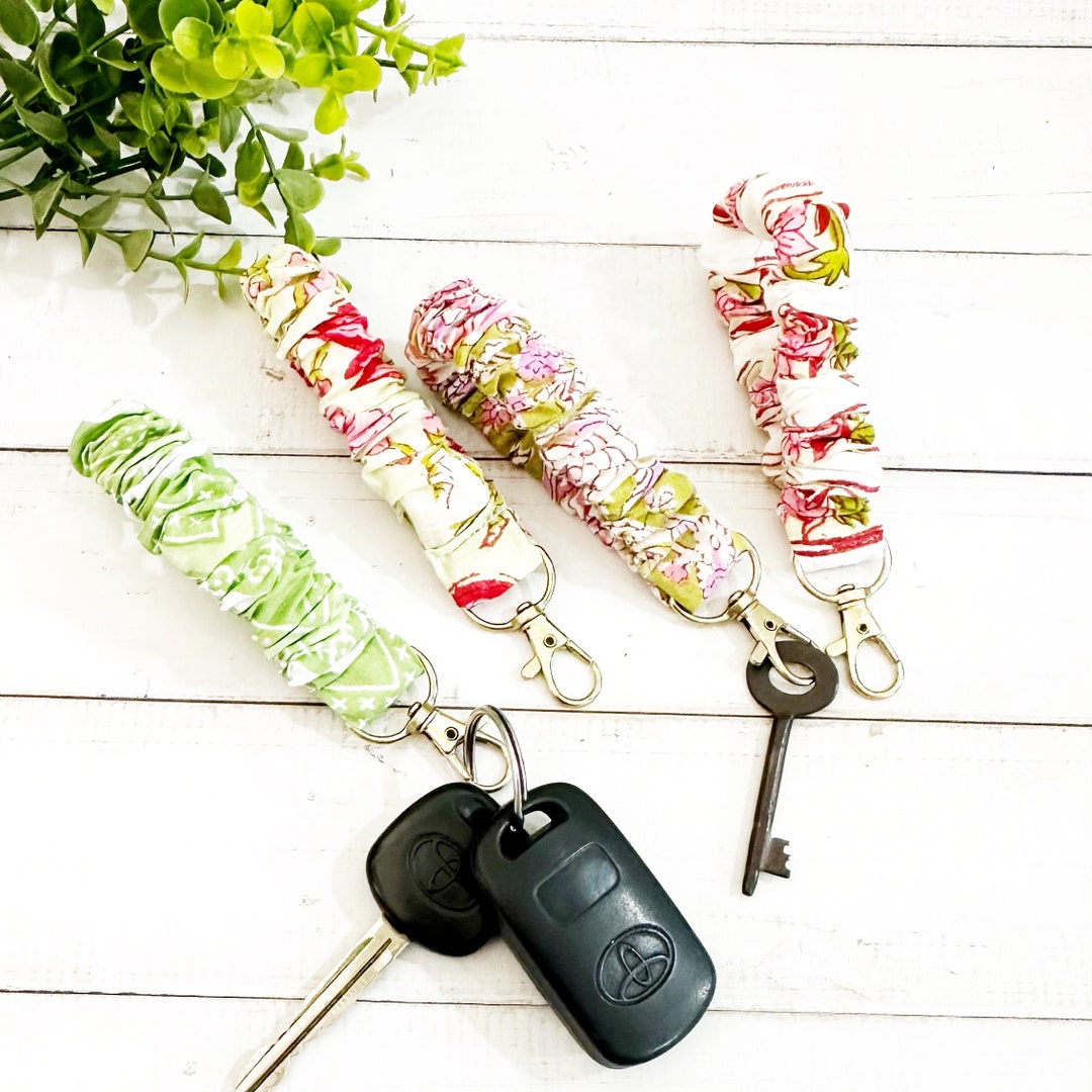 Green Shade Fabric Scrunchie Keychain Wristlet, Block Printed Key Fob ...