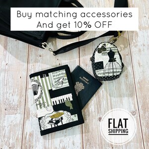 Black Small Passport Holder: Retro Musical Print Fabric Travel Wallet ...