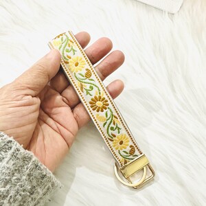 Brown Green Embroidered Lace Trim Keychain, Metallic Silver Grey Key ...