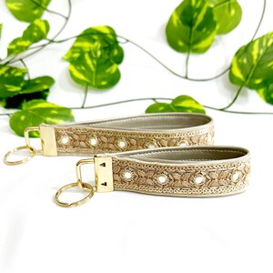 Handcrafted Faux Leather Keychain Wristlet With Mirror Embroidery, Gift ...