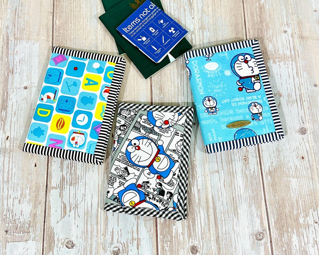 Doraemon Small Passport Holder: Retro Cartoon Print Fabric Travel ...