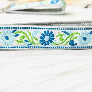 Blue Green Embroidered Lace Trim Keychain, Metallic Silver Grey Key Fob ...