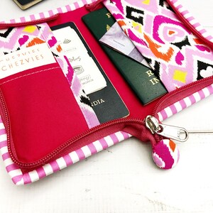 Pink Ikat Travel Passport Wallet With Cardholder and Zipper Closure ...