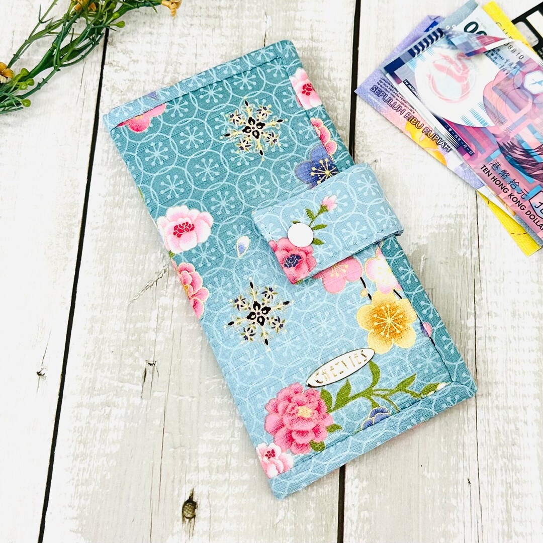 Blue Floral Wallet With Cardholder and Zipper, Slim Phone Wallet ...
