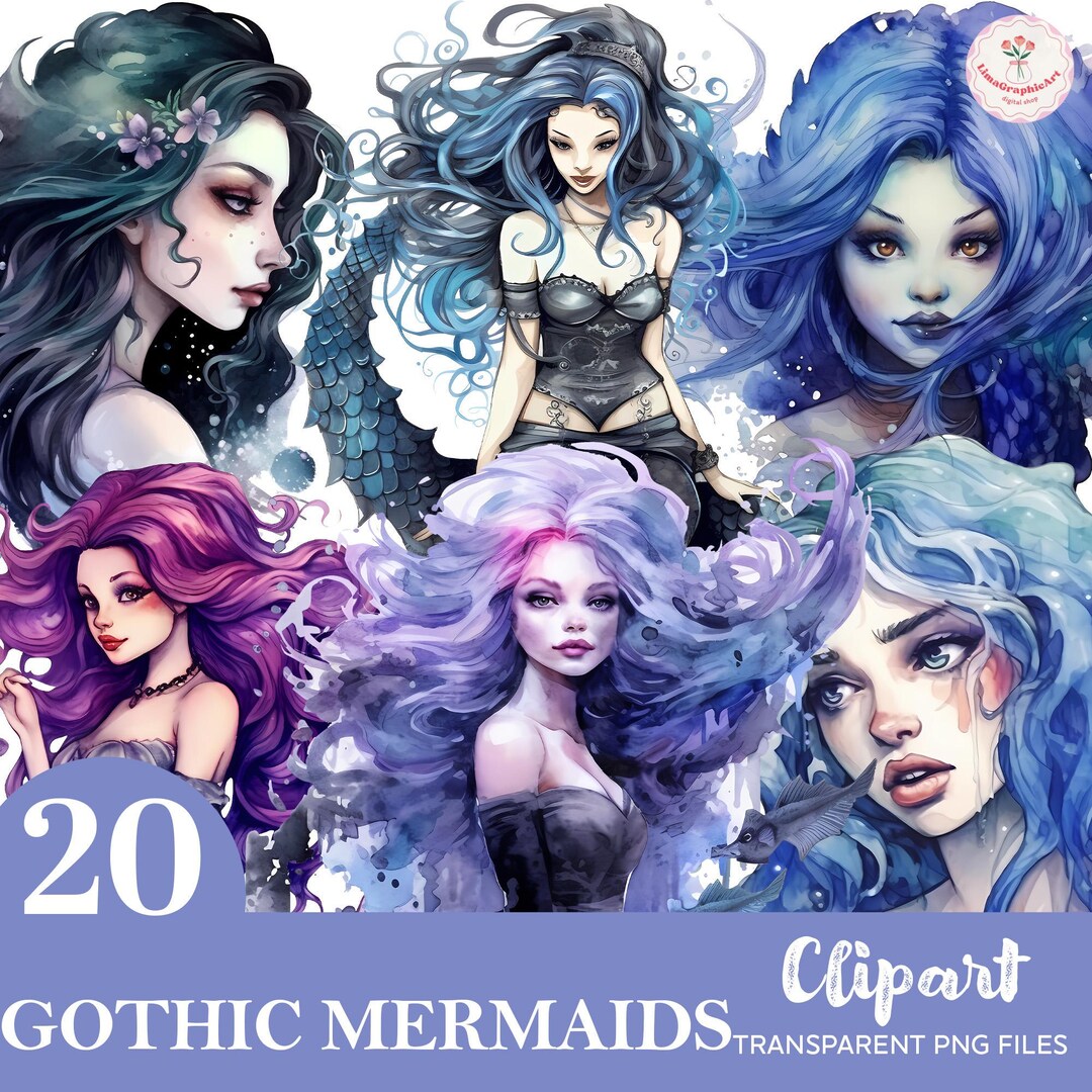 Gothic Mermaids Clipart, 20+ Mythic Waters Mermaids Clipart, Steampunk ...